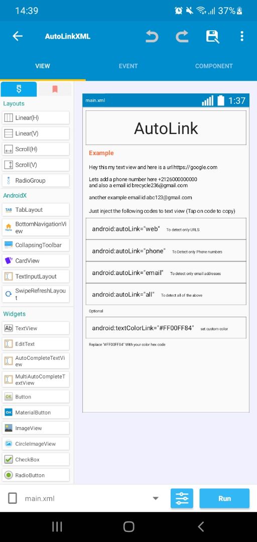 Sketchub • Textview AutoLink (xml)